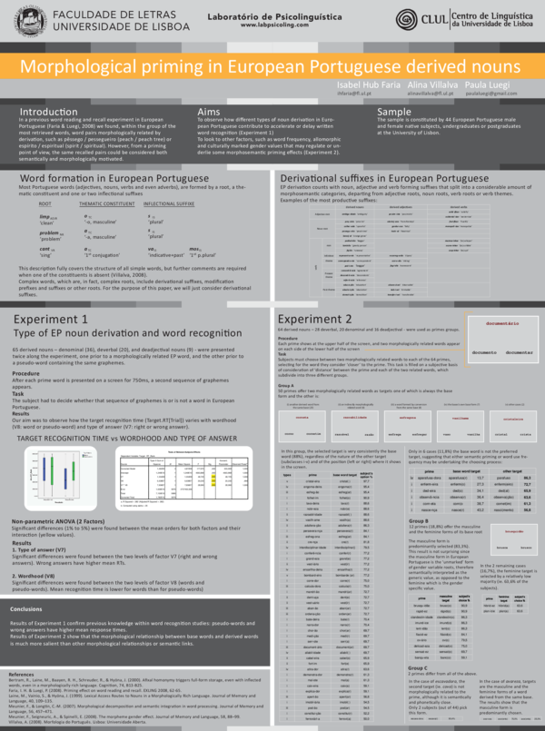 (PDF) Morphological priming in European Portuguese derived nouns