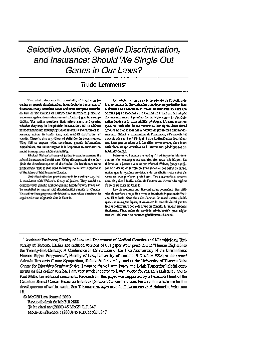 (PDF) Selective justice, genetic discrimination, and insurance: should ...