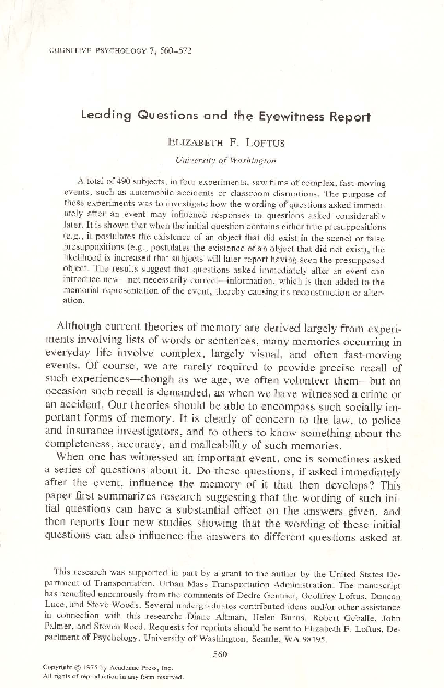 (PDF) Leading questions and the eyewitness report