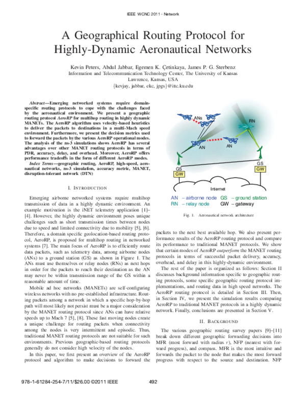 Pdf A Geographical Routing Protocol For Highly Dynamic Aeronautical