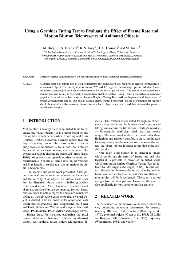 (PDF) Using a Graphics Turing Test to Evaluate the Effect of Frame Rate ...