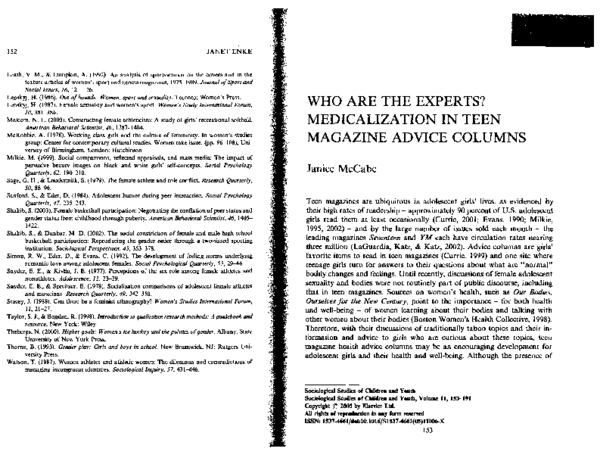 (PDF) Who are the Experts Medicalization in Teen Magazine Advice Columns