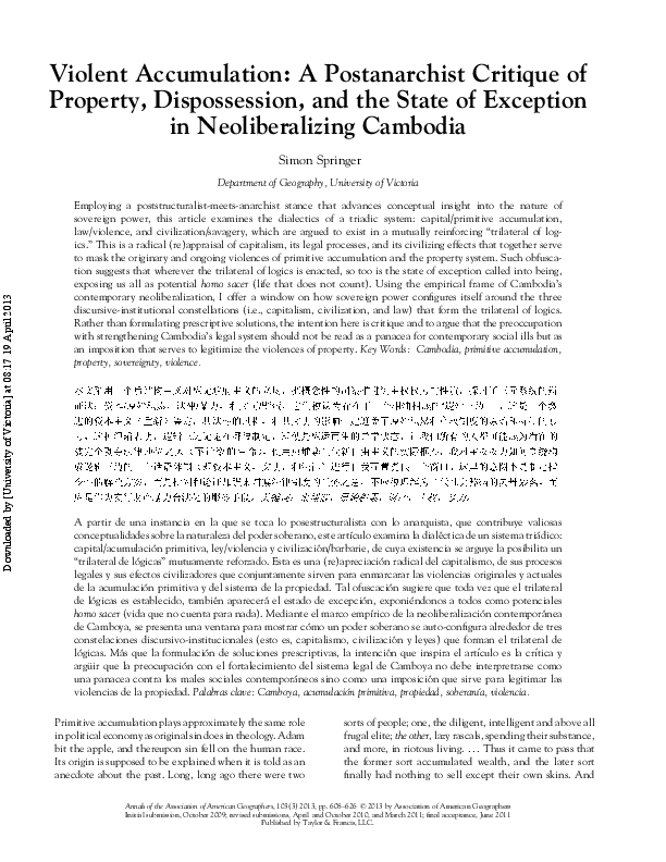 (PDF) Violent accumulation: a postanarchist critique of property ...
