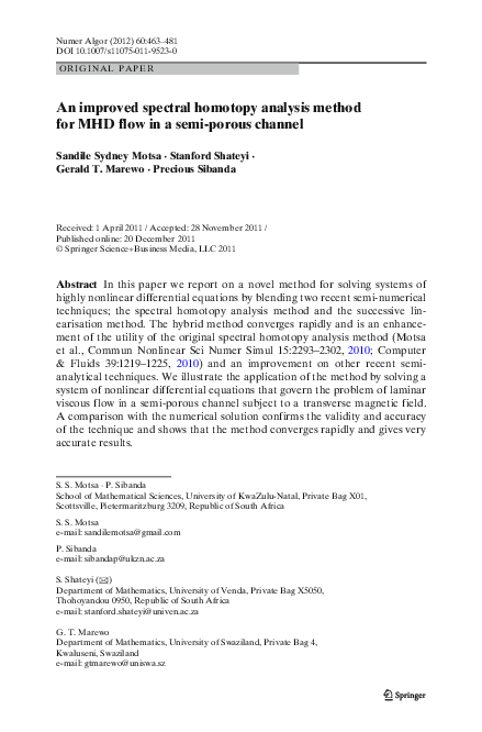 (PDF) An improved spectral homotopy analysis method for MHD flow in a semi-porous channel