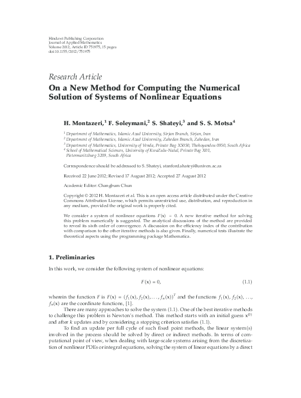 Pdf On A New Method For Computing The Numerical Solution Of Systems