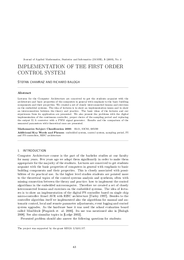 (PDF) Implementation of the First Order Control System