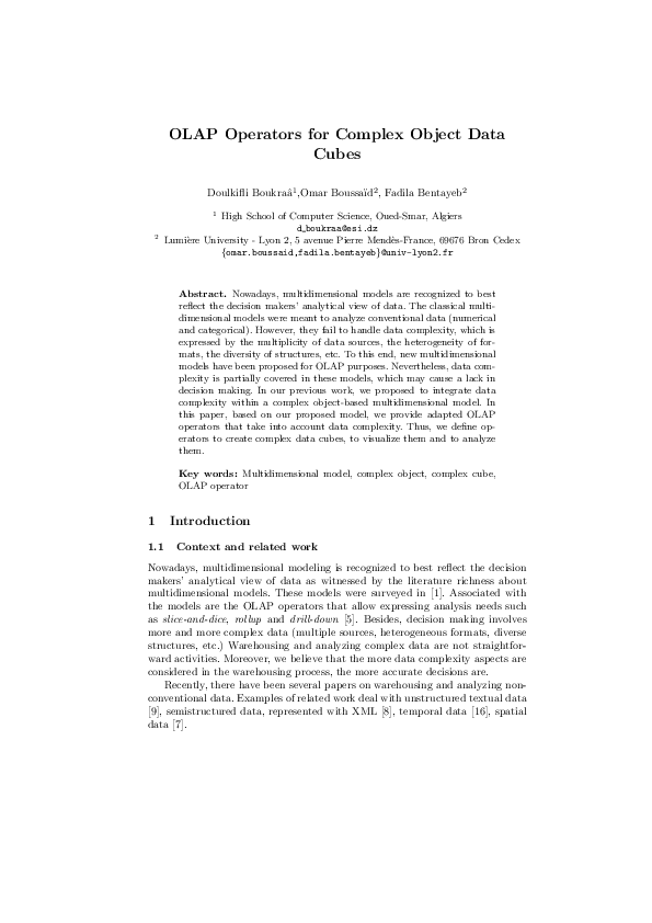 (PDF) OLAP Operators for Complex Object Data Cubes