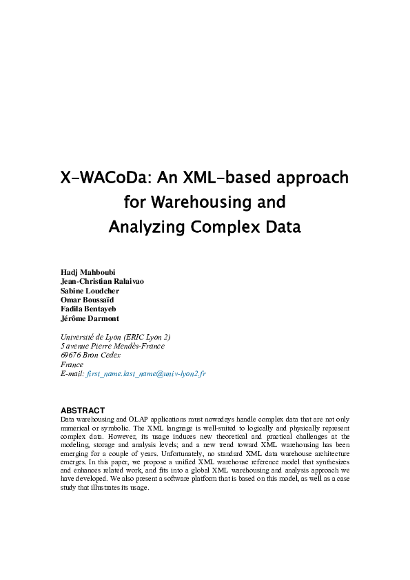 (PDF) X-WACoDa: An XML-based approach for Warehousing and Analyzing Complex Data