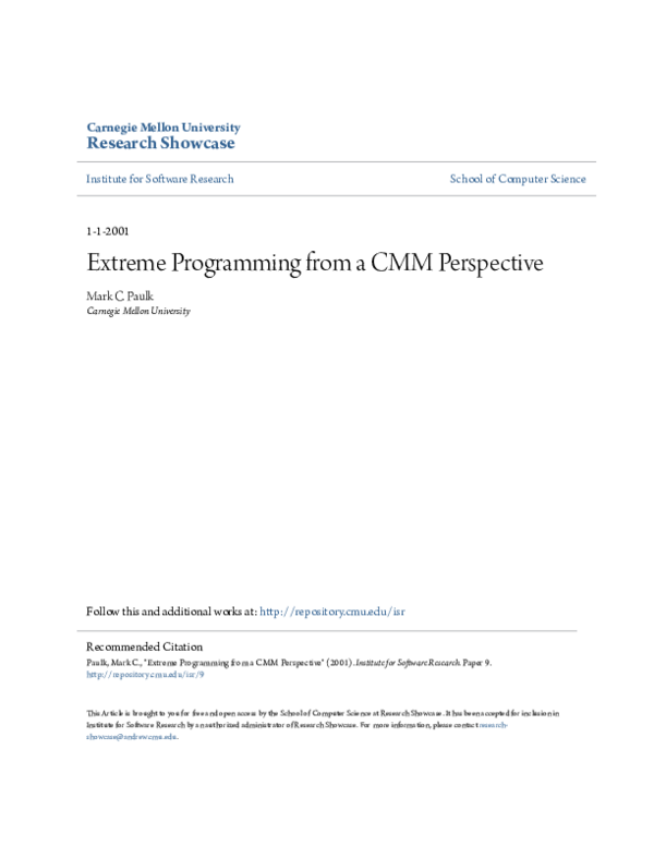 (PDF) Extreme programming from a CMM perspective