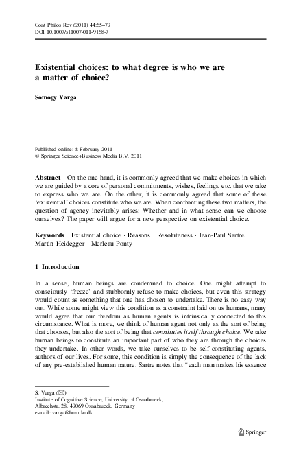 (PDF) Existential choices: to what degree is who we are a matter of choice?