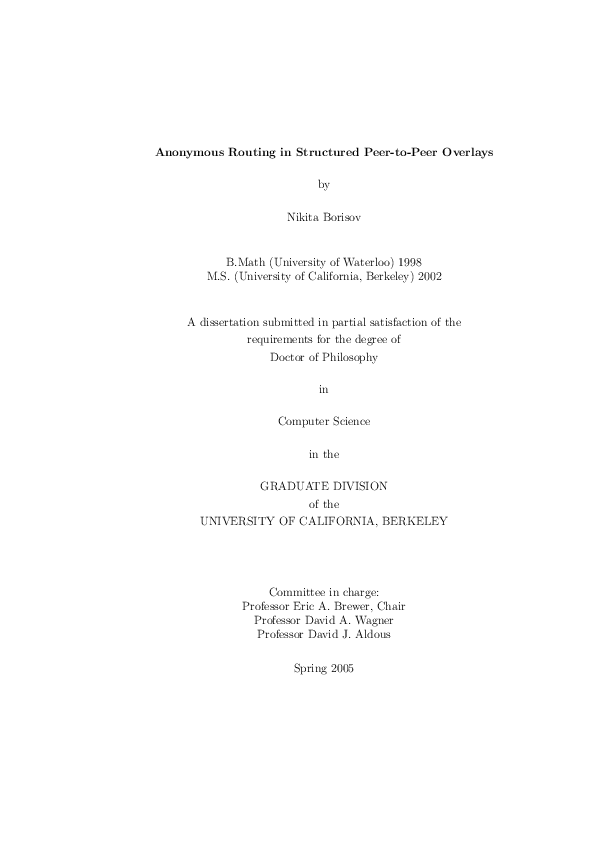 Pdf Anonymous Routing In Structured Peer To Peer Overlays