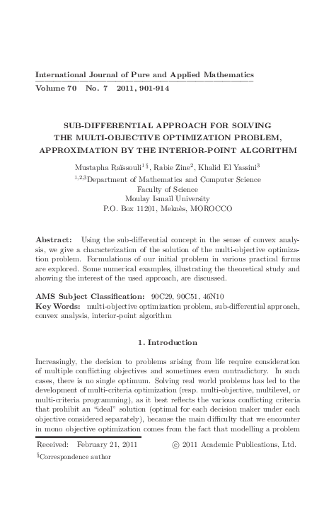 (PDF) SUB-DIFFERENTIAL APPROACH FOR SOLVING THE MULTI-OBJECTIVE OPTIMIZATION PROBLEM ...