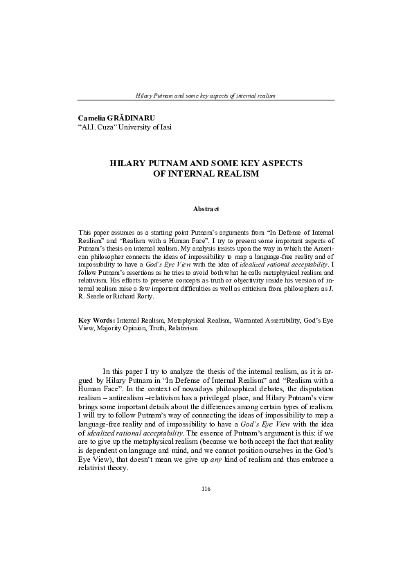 (PDF) HILARY PUTNAM AND SOME KEY ASPECTS OF INTERNAL REALISM