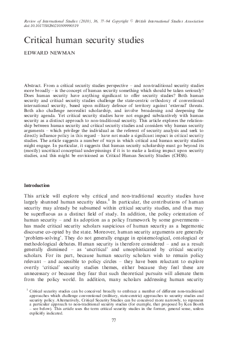(PDF) ‘Critical Human Security Studies’, Review of International Studies, vol.36, no.1, 2010.