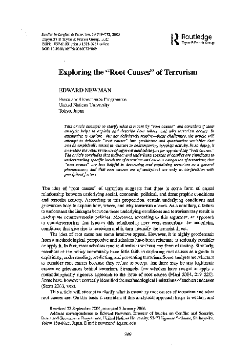 (PDF) ‘Exploring the ‘Root Causes’ of Terrorism', Studies in Conflict ... (PDF) ‘Exploring the ‘Root Causes’ of Terrorism', Studies in Conflict ...