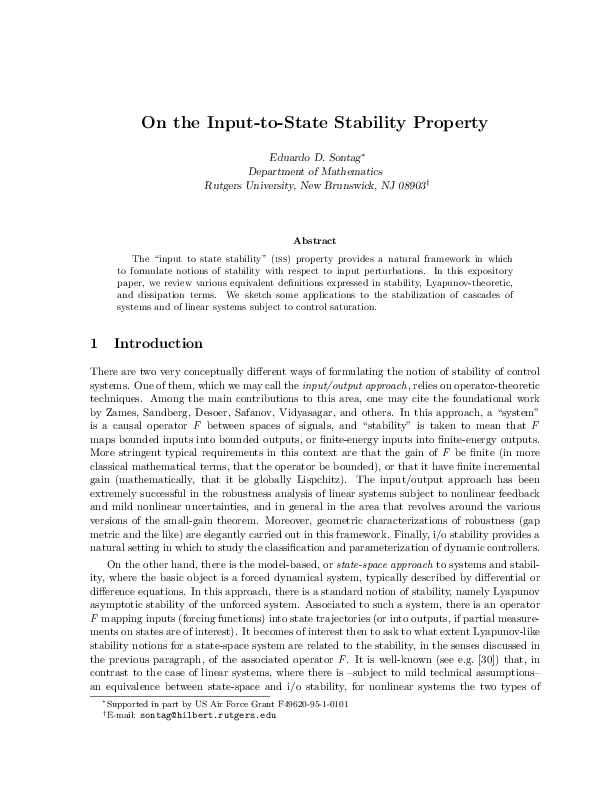 (PDF) On Characterizations of the Input-to-State Stability Property