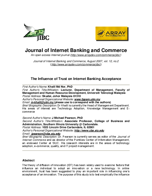 (PDF) The Influence of Trust On Internet Banking Acceptance