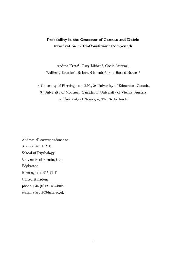 (PDF) Probability in the grammar of German and Dutch : Interfixation in ...