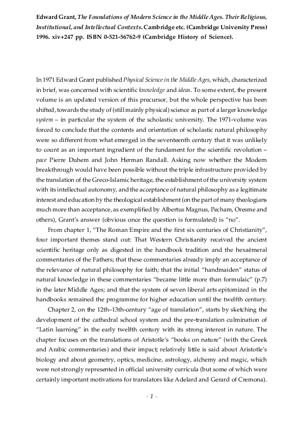 (PDF) The Foundations of Modern Science in the Middle Ages