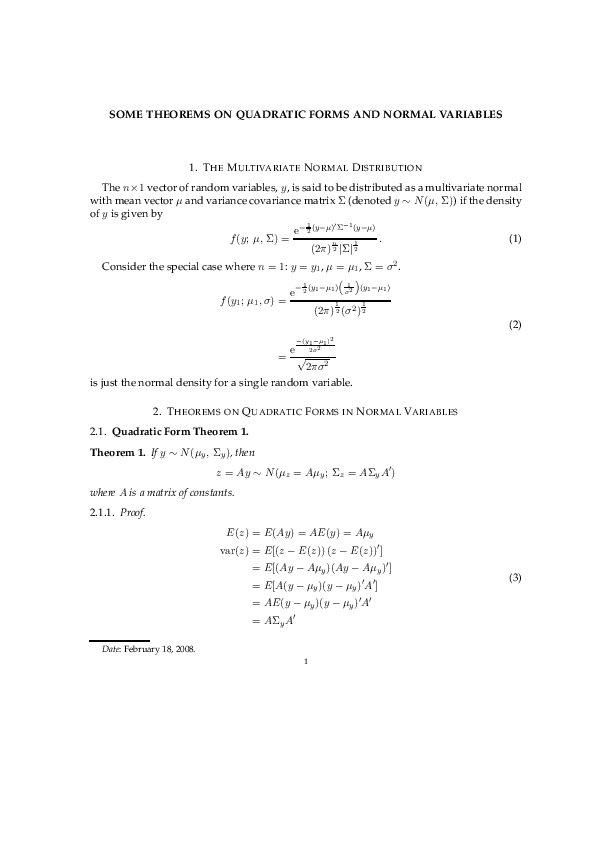 (PDF) Quadratic Forms and Normal Variables