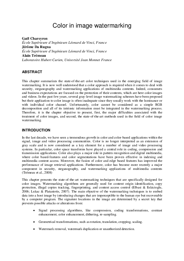 (PDF) Color in image watermarking
