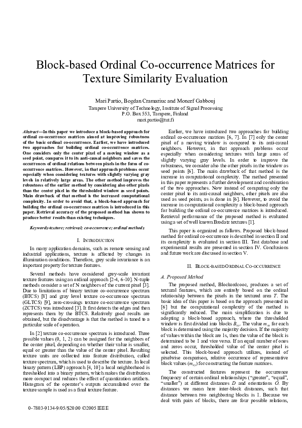 Pdf Block Based Ordinal Co Occurrence Matrices For Texture Similarity Evaluation