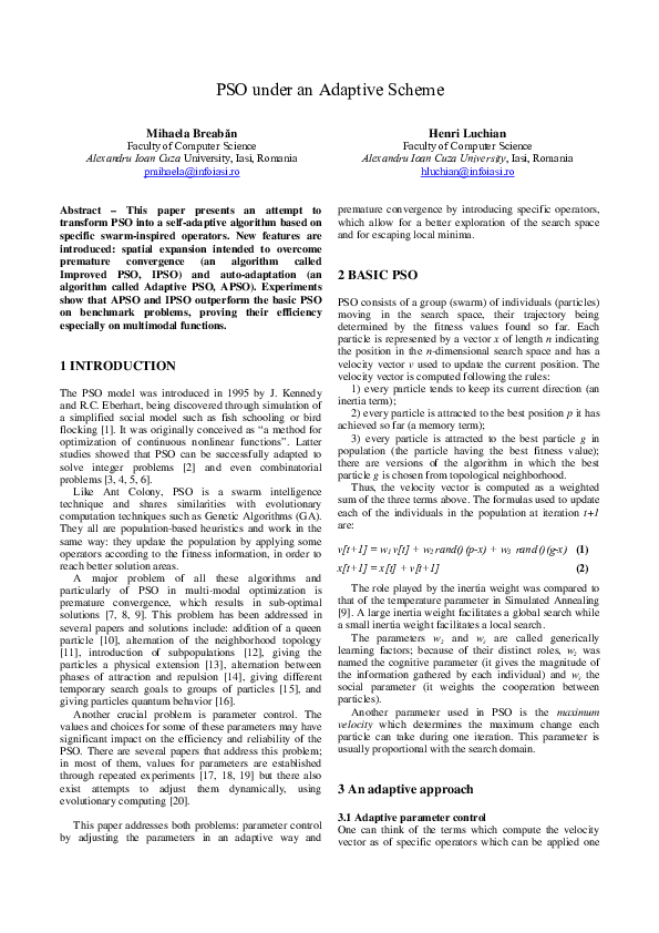 Pdf Pso Under An Adaptive Scheme