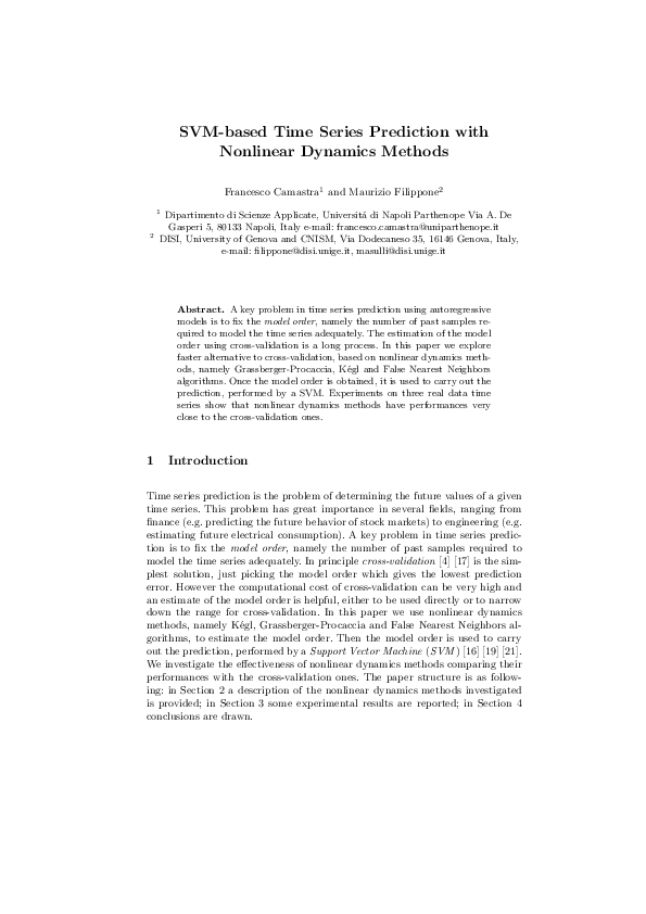 Pdf Svm Based Time Series Prediction With Nonlinear Dynamics Methods Francesco Camastra 3531