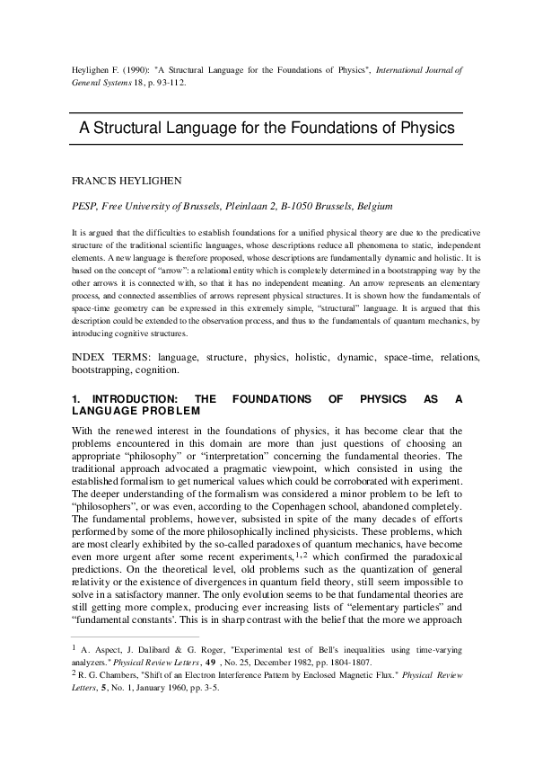 (PDF) A STRUCTURAL LANGUAGE FOR THE FOUNDATIONS OF PHYSICS