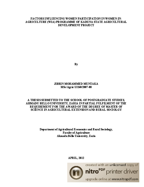 (PDF) FACTORS INFLUENCING WOMEN PARTICIPATION IN WOMEN-INAGRICULTURE ...