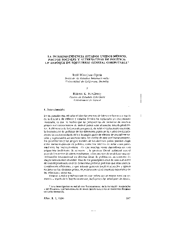 (PDF) La interdependencia Estados Unidos-México, pactos sociales y ...