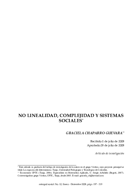 (PDF) NO LINEALIDAD, COMPLEJIDAD Y SISTEMAS SOCIALES