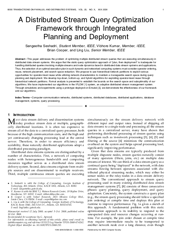 (PDF) A Distributed Stream Query Optimization Framework through Integrated Planning and Deployment