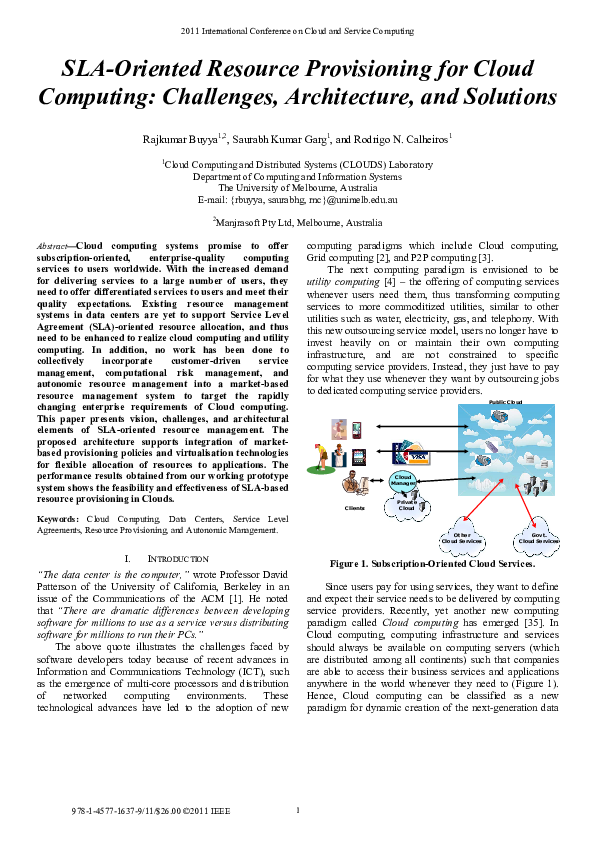 Pdf Sla Oriented Resource Provisioning For Cloud Computing Challenges Architecture And