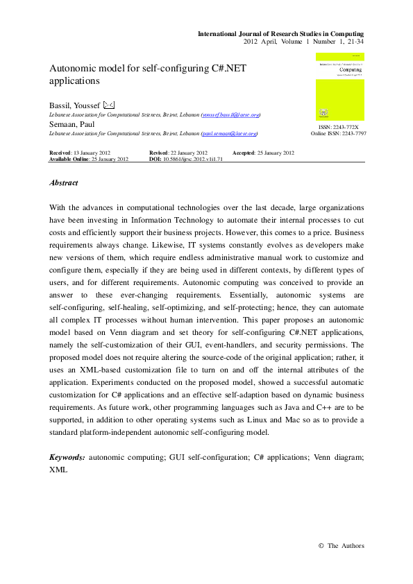 (PDF) Autonomic Model for Self-Configuring C#.NET Applications