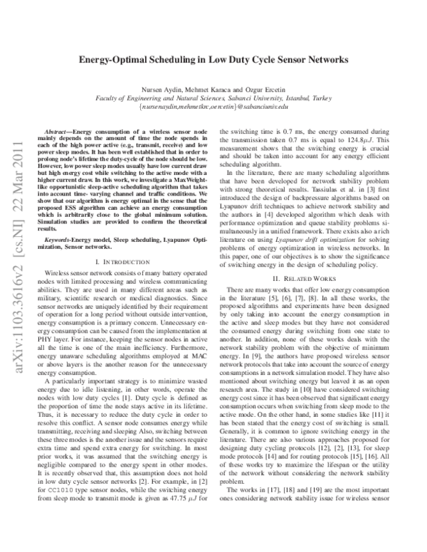 (PDF) Energy-Optimal Scheduling in Low Duty Cycle Sensor Networks