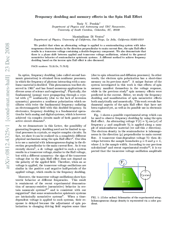 (PDF) Frequency doubling and memory effects in the spin Hall effect
