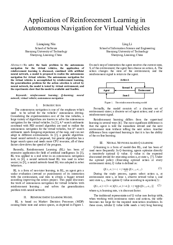 (PDF) Application of Reinforcement Learning in Autonomous Navigation for Virtual Vehicles