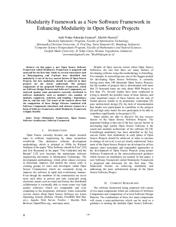 Pdf Modularity Framework As A New Software Framework In Enhancing