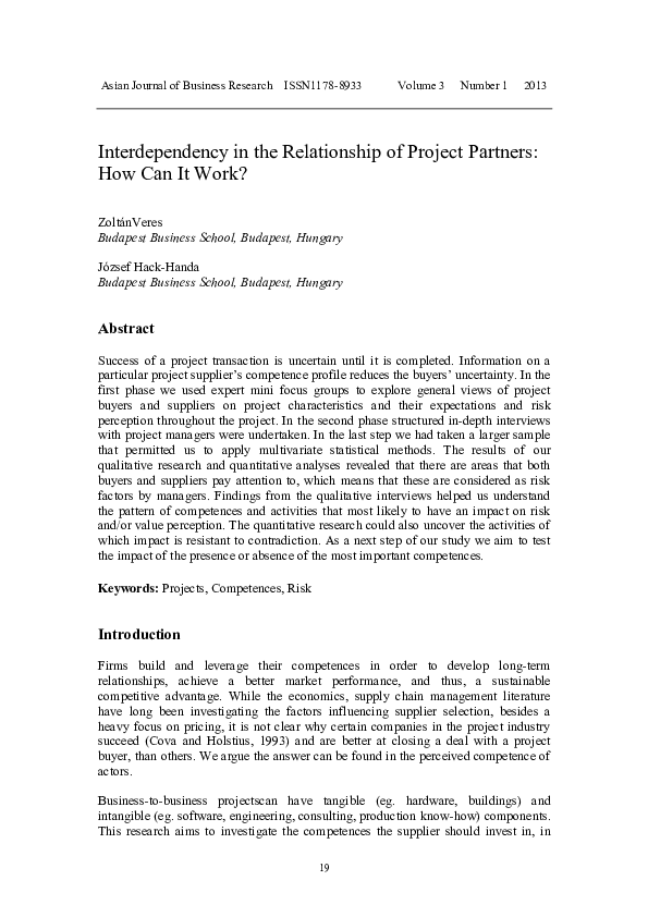 (PDF) Interdependency in the Relationship of Project Partners: How Can ...
