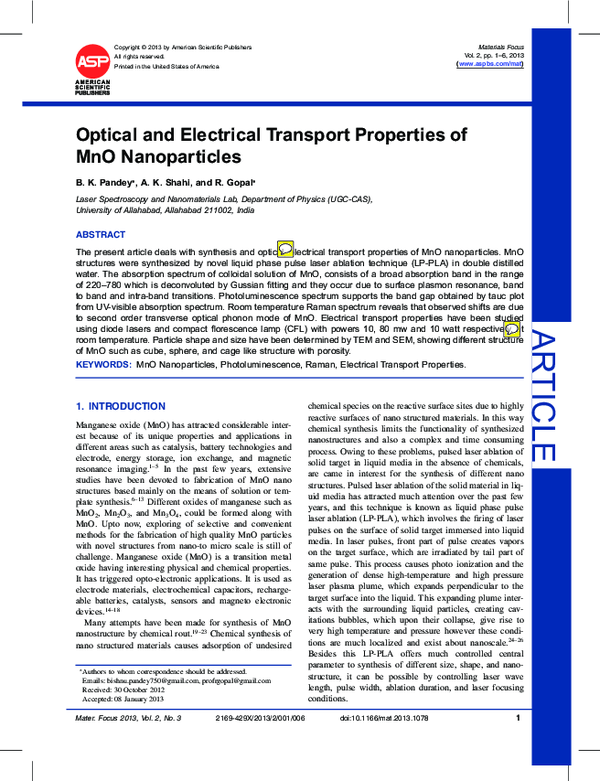 (PDF) Optical and Electrical Transport Properties of MnO Nanoparticles