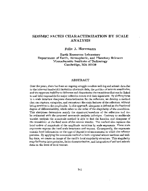 (PDF) Seismic facies characterization by monoscale analysis