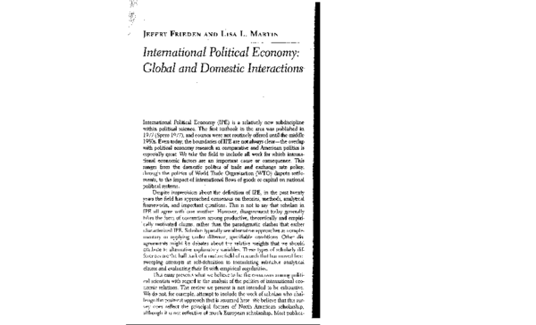 (PDF) International Political Economy Global and Domestic Interactions
