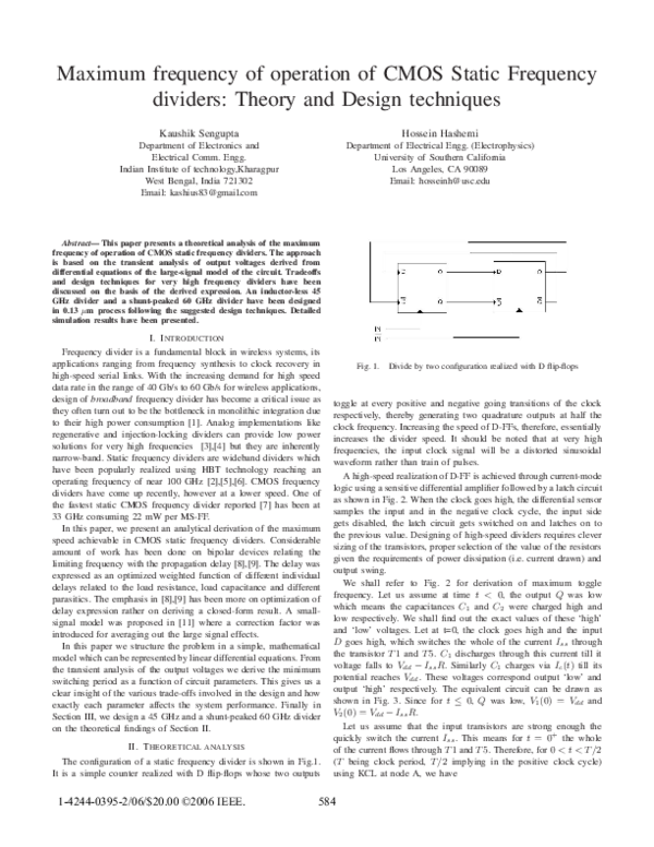 (PDF) Maximum frequency of operation of CMOS Static Frequency dividers ...