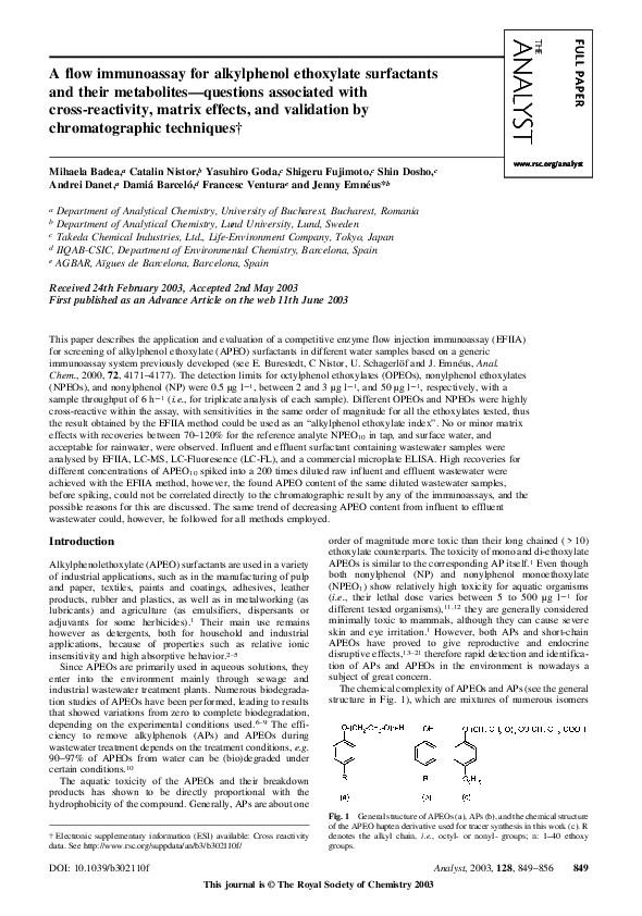 (PDF) A flow immunoassay for alkylphenol ethoxylate surfactants and ...