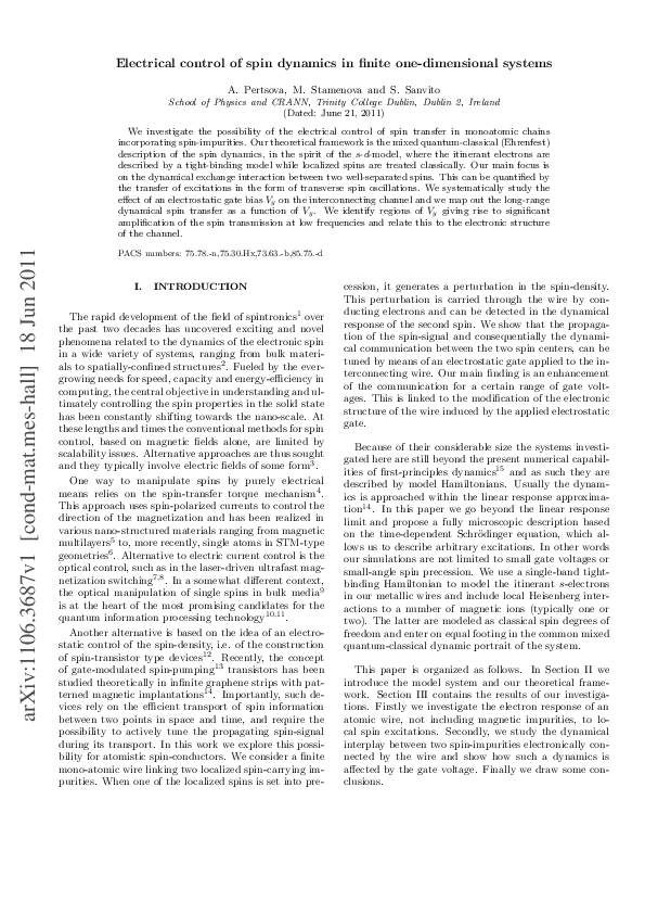 (PDF) Electrical control of spin dynamics in finite one-dimensional systems