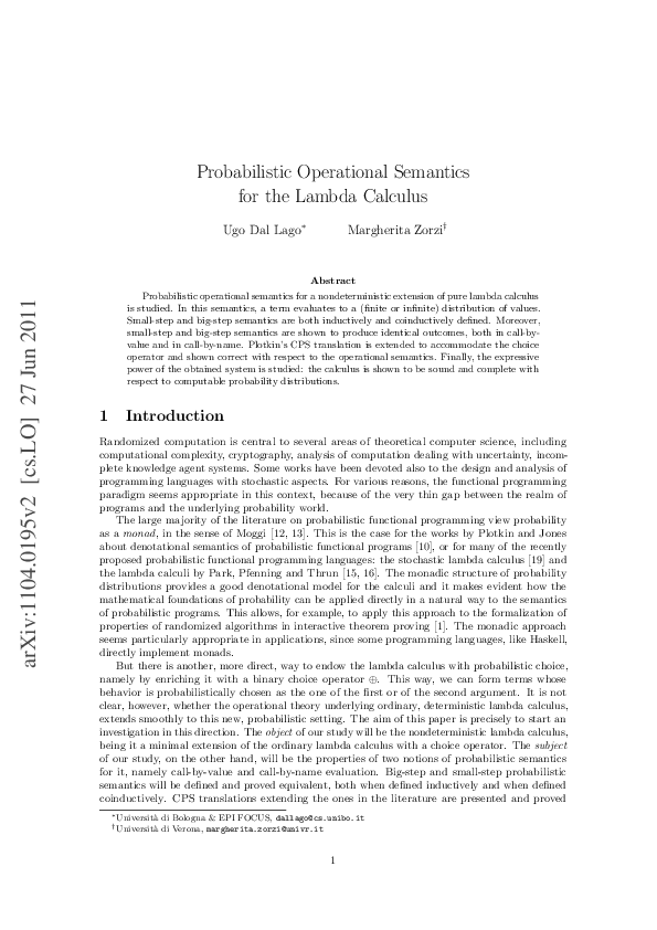 (PDF) Probabilistic operational semantics for the lambda calculus