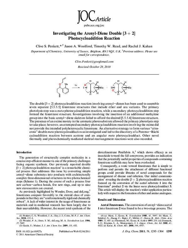 (PDF) Investigating the Arenyl-Diene Double [3+ 2] Photocycloaddition ...