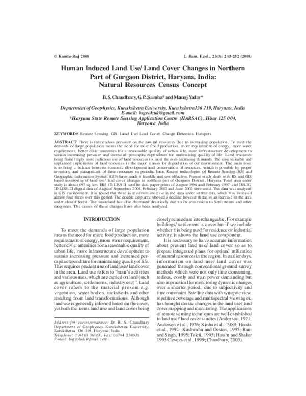 (PDF) Human Induced Land Use/ Land Cover Changes in Northern Part of ...
