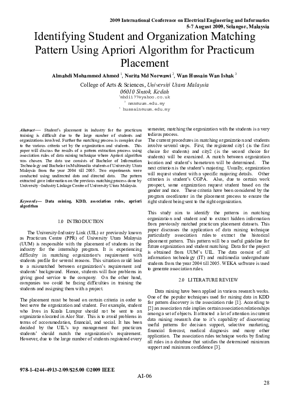 (PDF) Identifying student and organization matching pattern using Apriori algorithm for ...